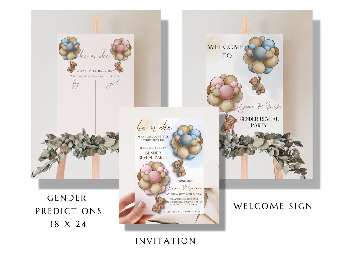 Teddy Bear Gender Invitation Package, Gender Invitation Bundle, Teddy ...