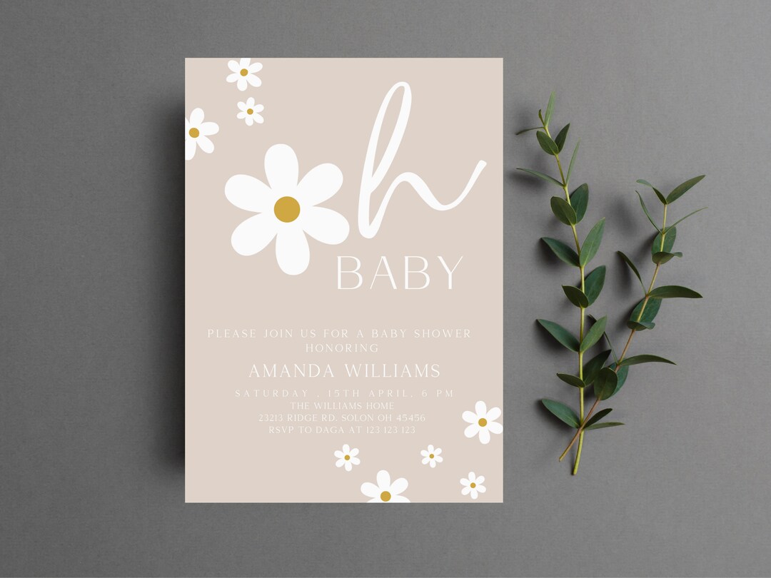 Daisy Baby Shower Invitation, Oh Baby Daisy Baby Shower Invite, Boho ...