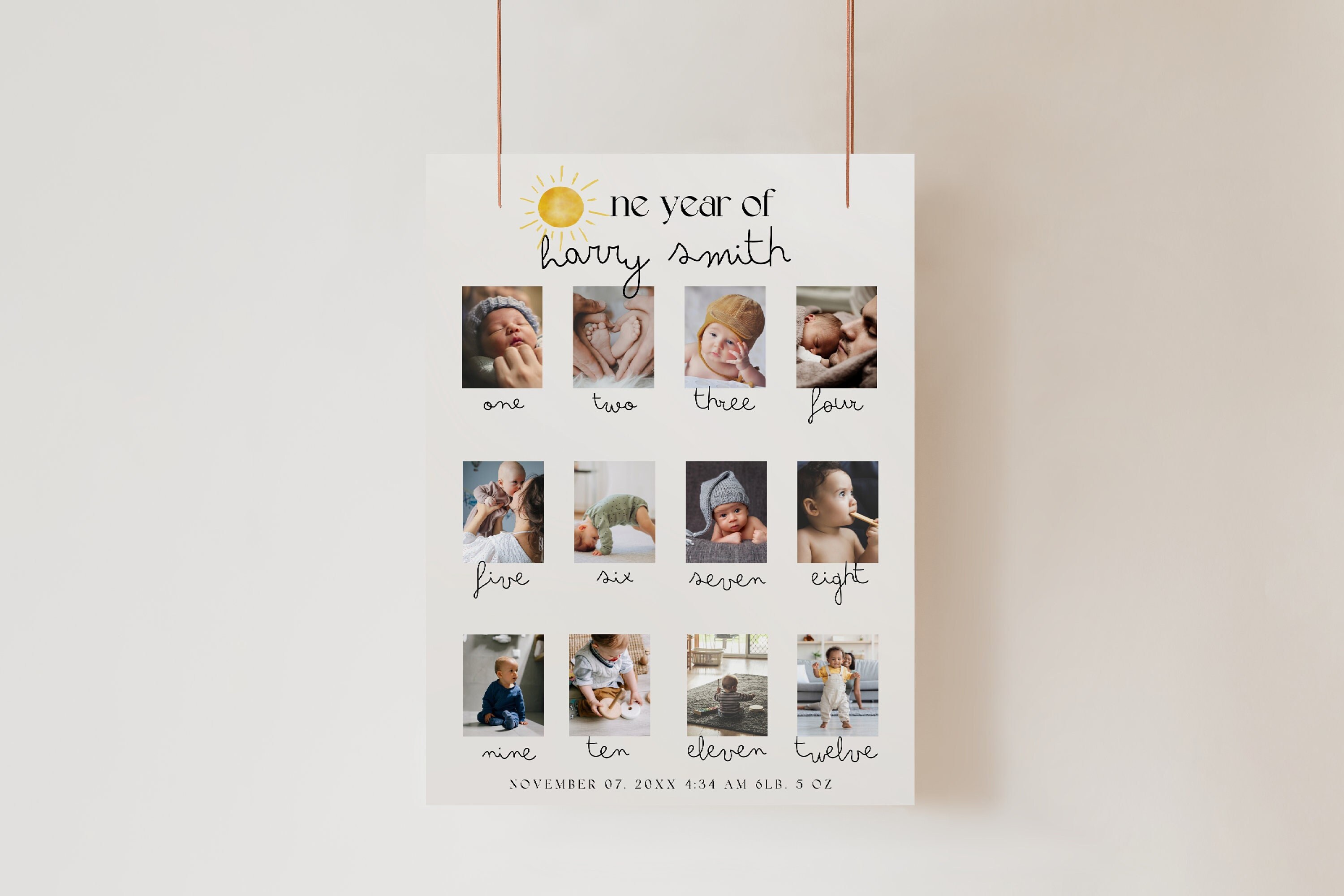 Printable Baby's First Year Photo Poster Template, Sunshine 1st ...