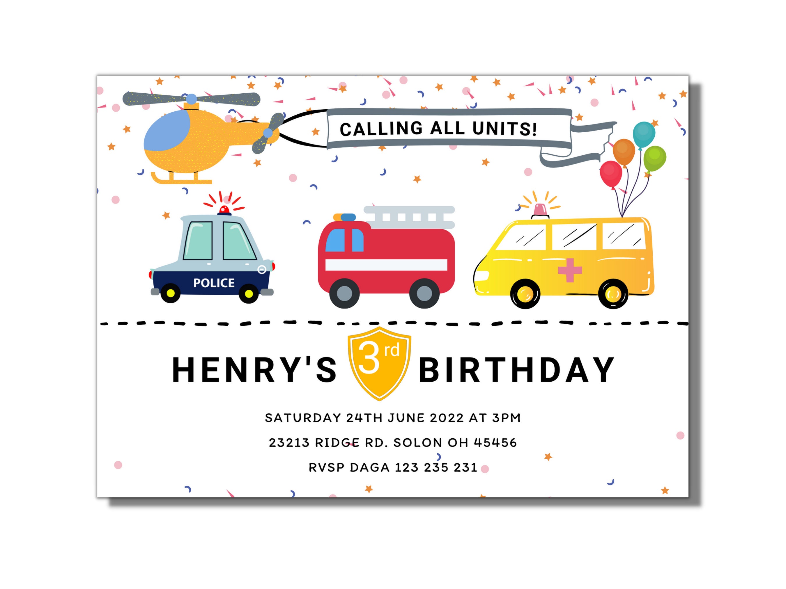 Calling All Units Birthday Invitation, Police Car Birthday Invitation ...