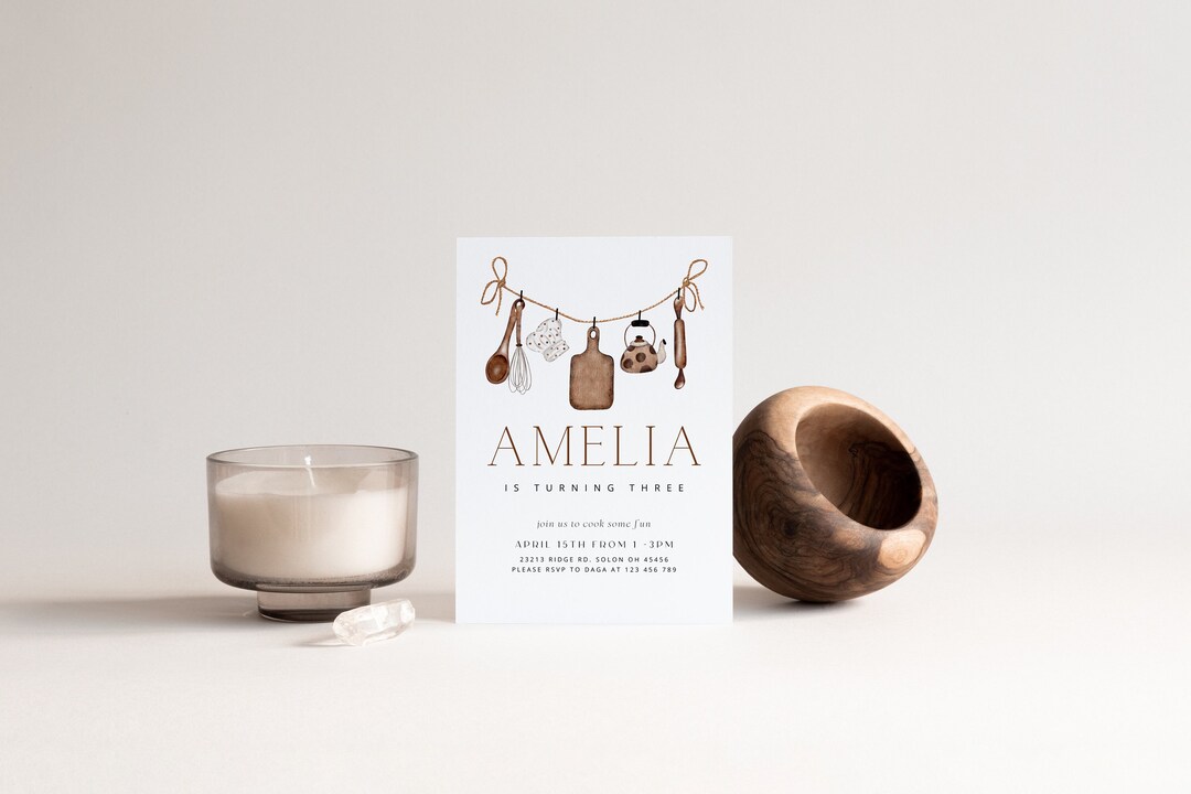 Cooking Party Birthday Invitation, Baking Cooking Party, Chef Kitchen ...