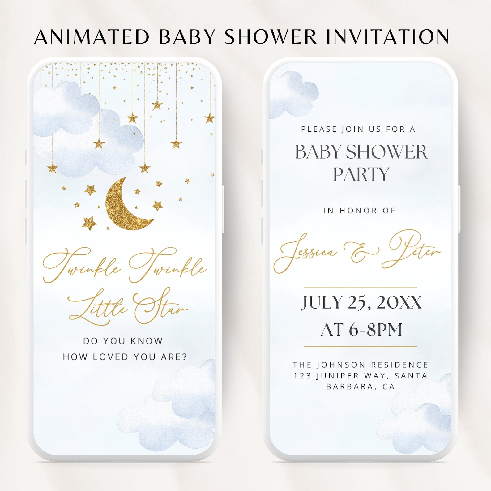 Animated Blue Twinkle Twinkle Little Star Baby Shower Party Invite ...