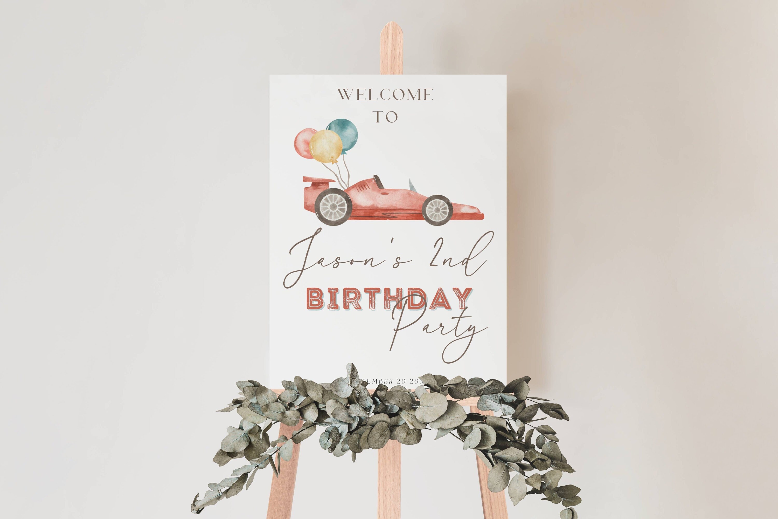 Editable Race Car Birthday Welcome Sign, Red Race Car First Birthday ...