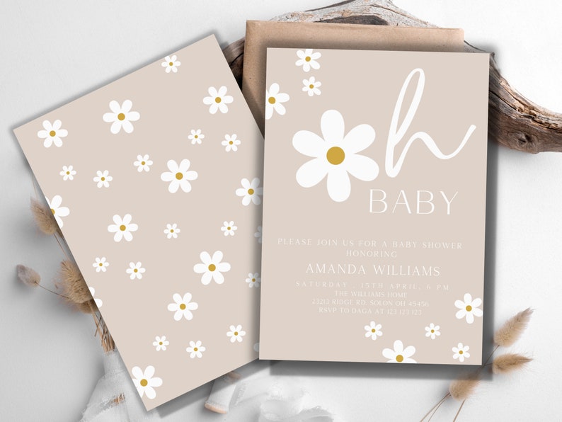 Daisy Baby Shower Invitation, Oh Baby Daisy Baby Shower Invite, Boho ...