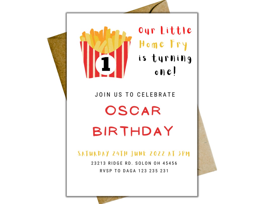 Home Fry Birthday, French Fry Party Invitation, Fries Birthday Party ...