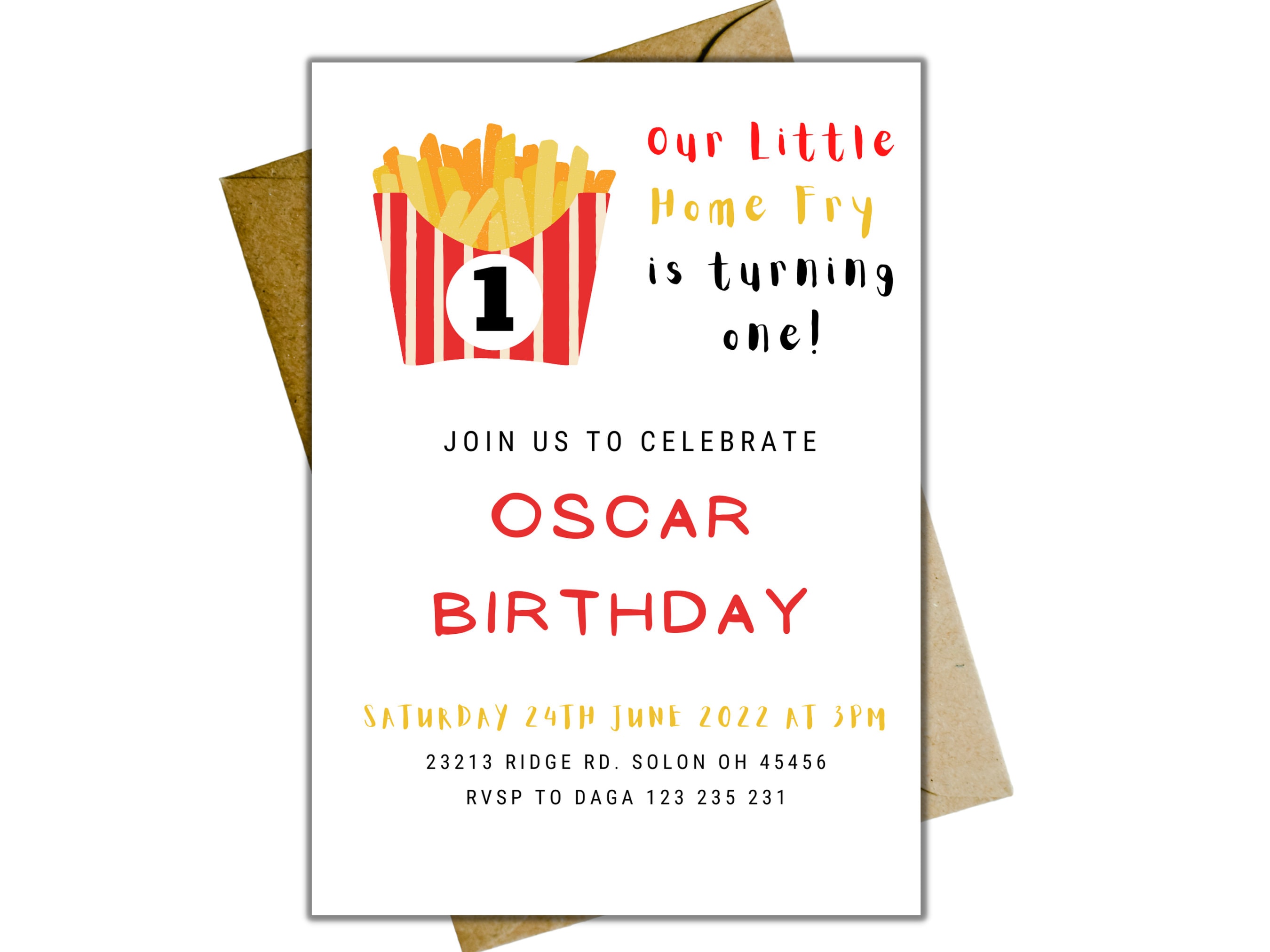 Home Fry Birthday, French Fry Party Invitation, Fries Birthday Party ...