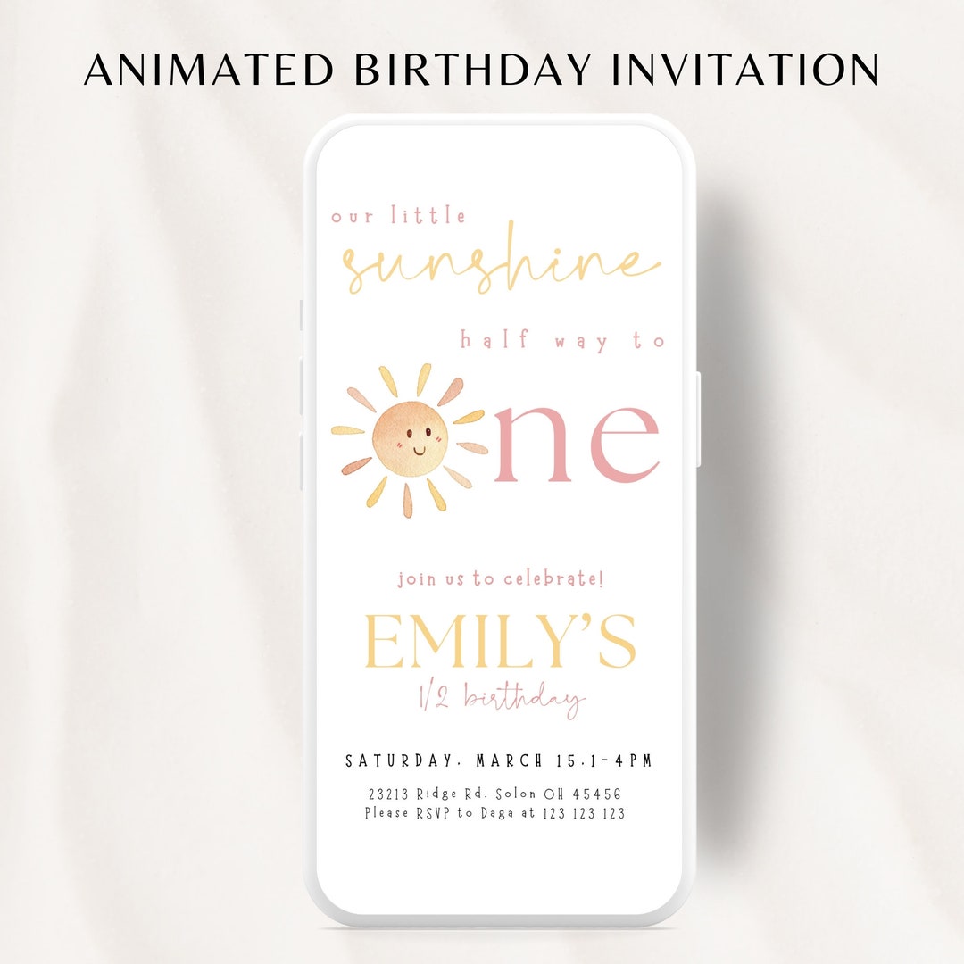 Our Little Sunshine Animated Birthday Invitation, Sunshine Half ...