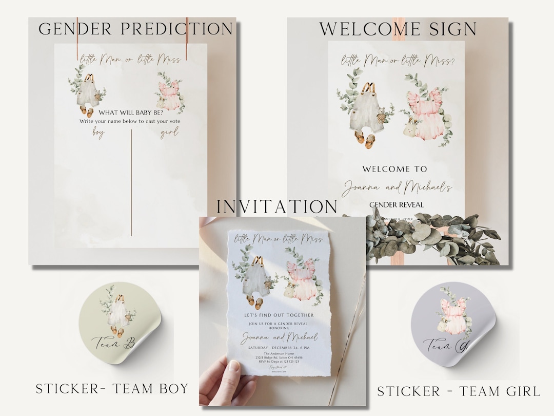 Boho Gender Reveal Package, Rustic Gender Invitation Bundle, Gender ...