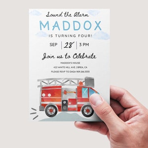 Fire Engine Invites, Fire Truck Birthday Invitation, Fire Fighter Party ...