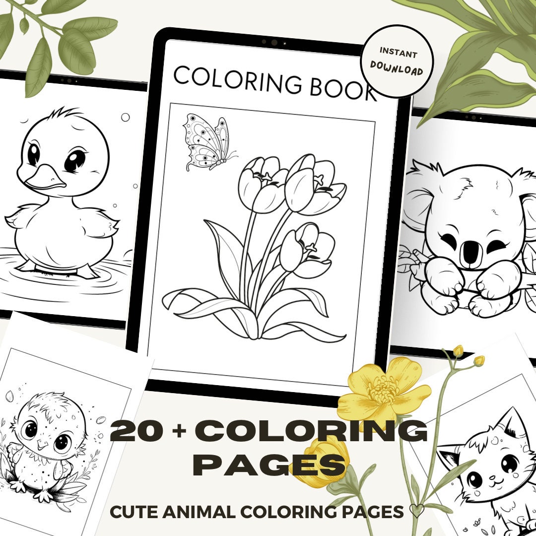 Cute and Adorable Animal Coloring Book: 20 + Coloring Pages - Etsy