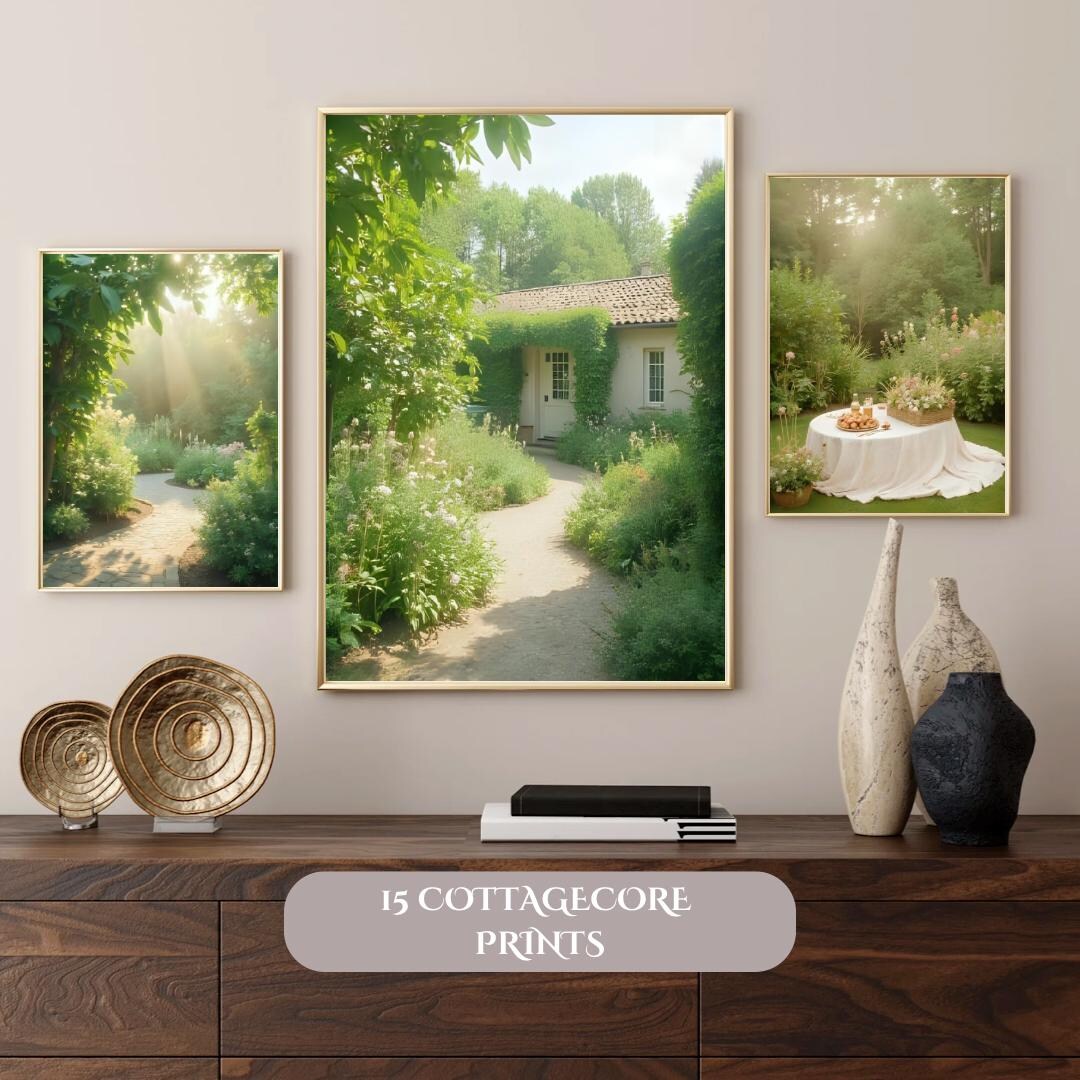 Cottagecore Garden Art Prints, Botanical Scenery Set of 15 (digital ...