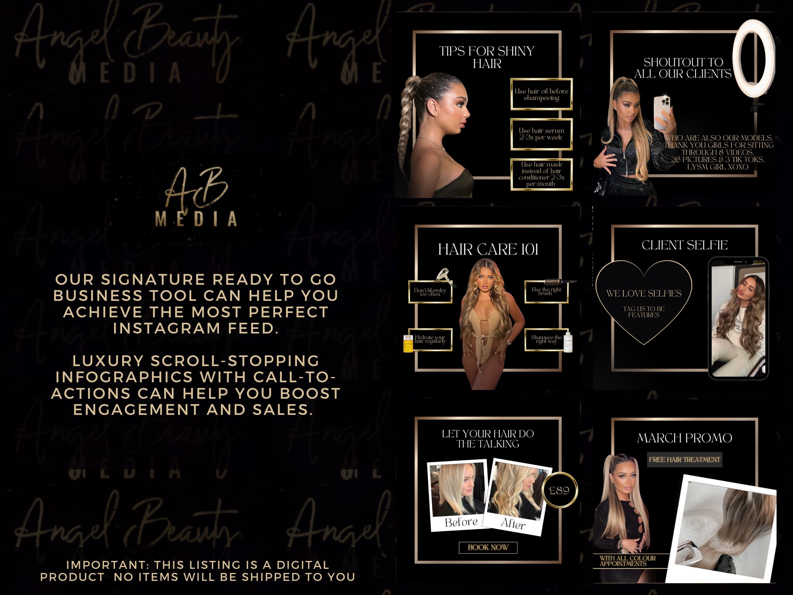 Luxury Hair Stylist Instagram Post Templates Glam Social - Etsy UK