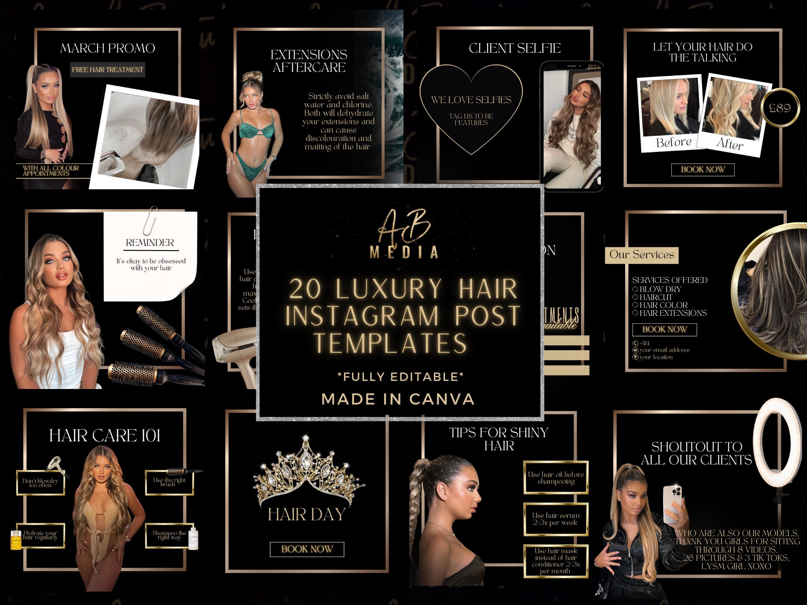 Luxury Hair Stylist Instagram Post Templates Glam Social - Etsy UK