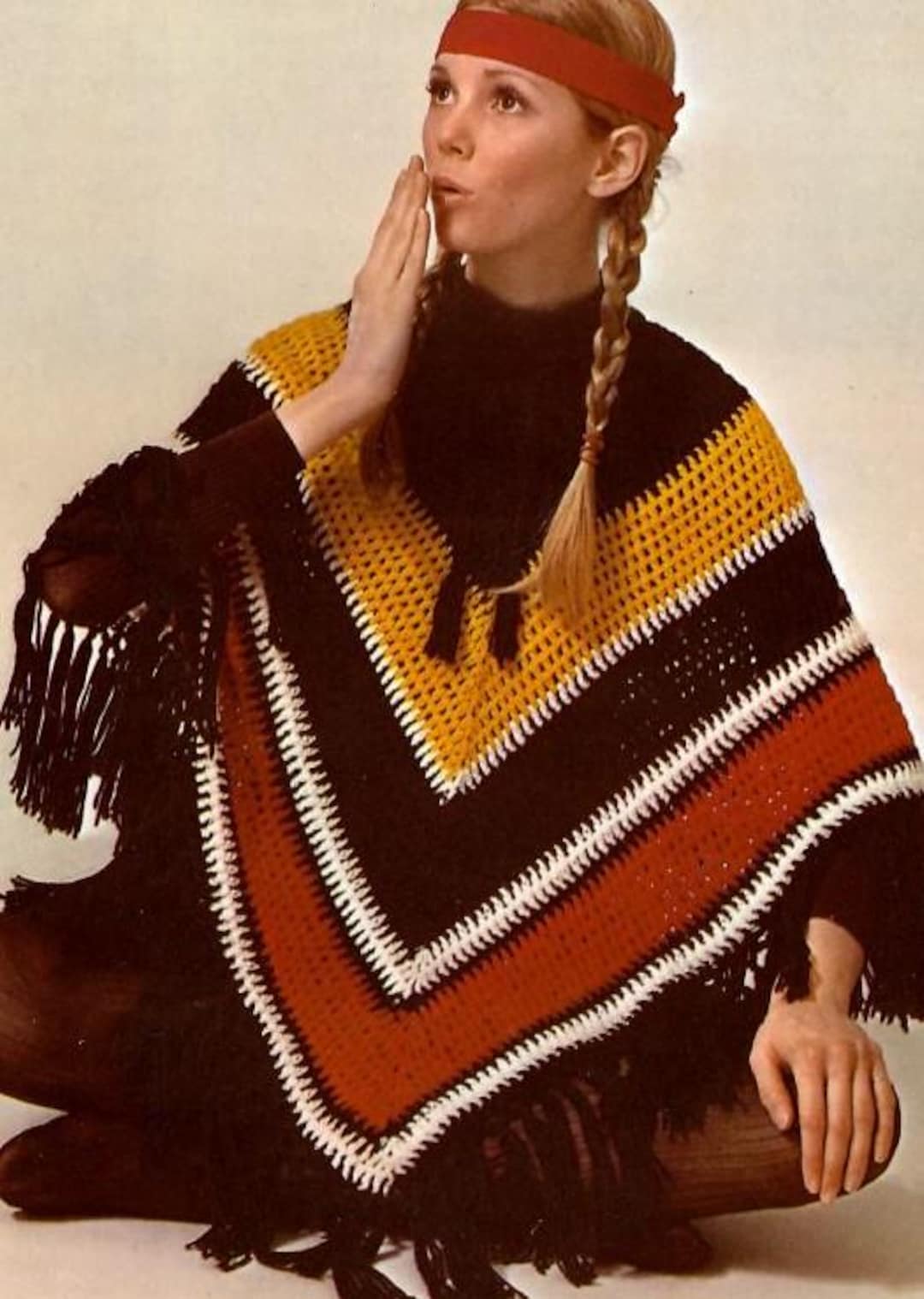 Vintage 1970s Crochet Poncho Pattern - Etsy