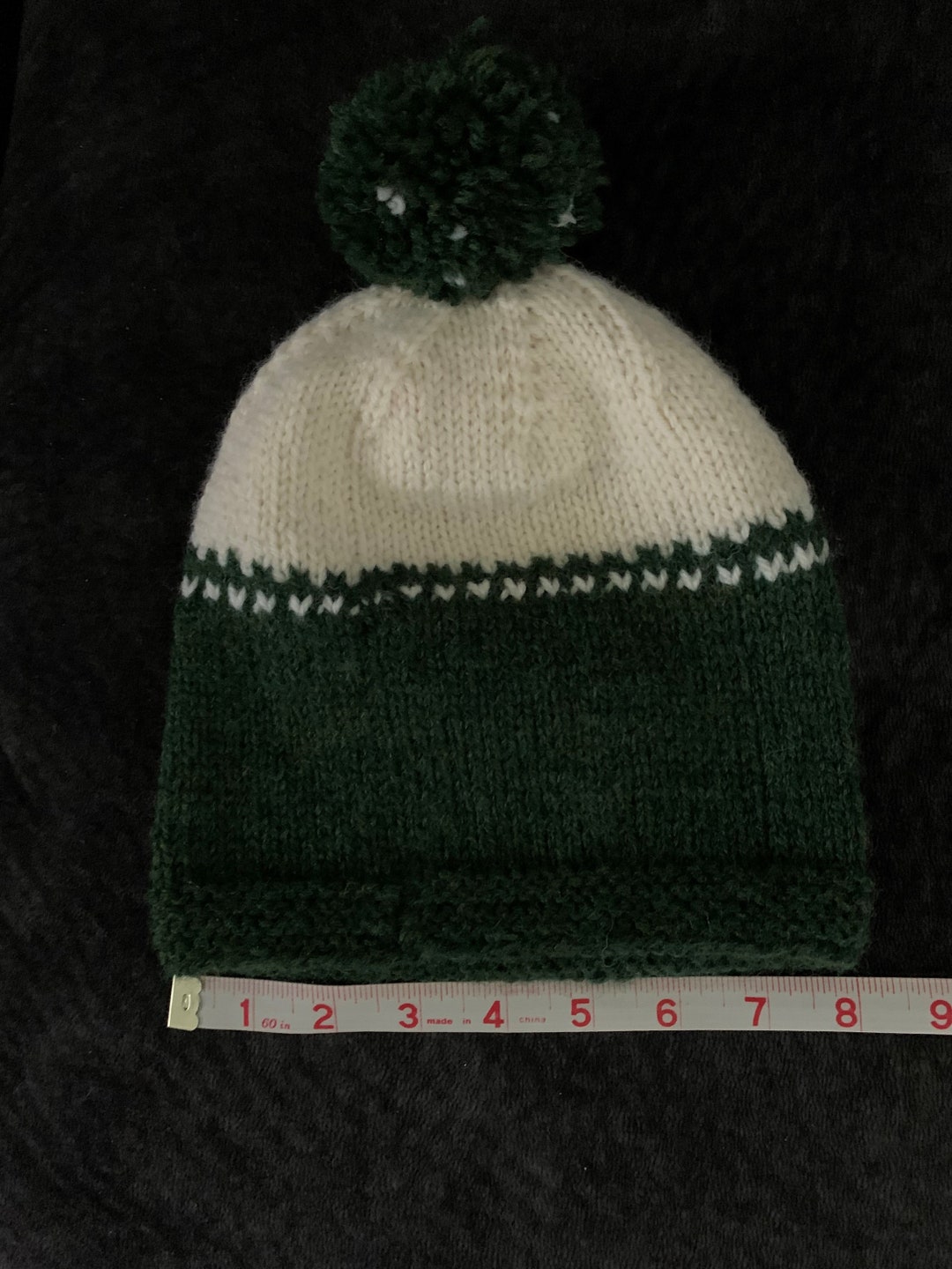 Dark Green and White Stocking Cap With Pom Pom - Etsy