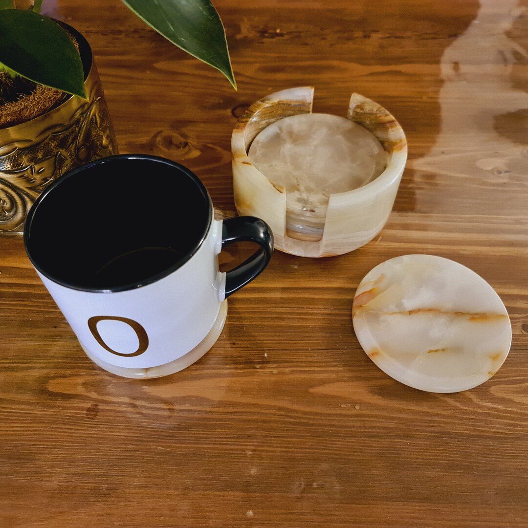 Set of 6 Onyx Tea Coasters - Elegant Coffee Coaster Set, Natural Stone ...