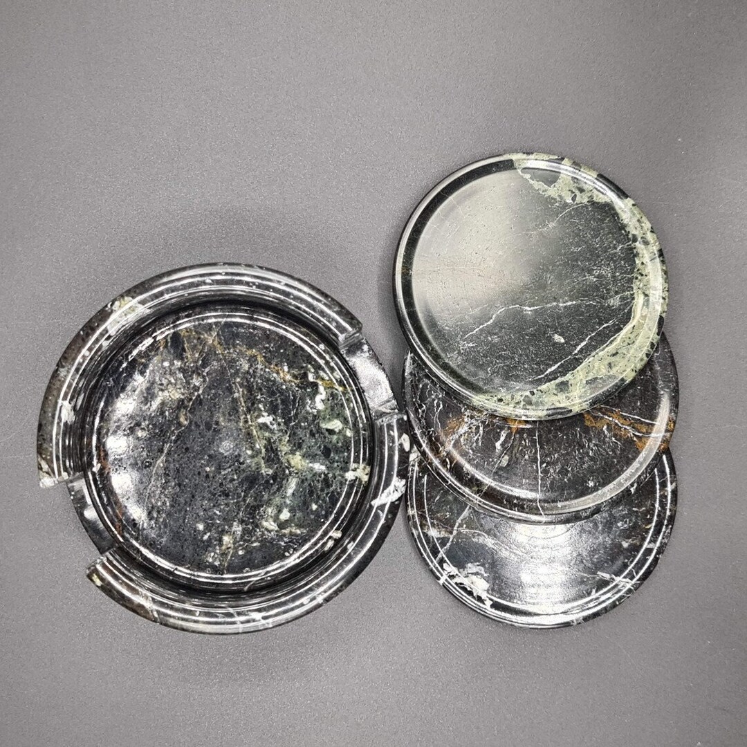 Set of 6 , Black Marble Onyx Tea Coasters - Elegant Black Marble ...