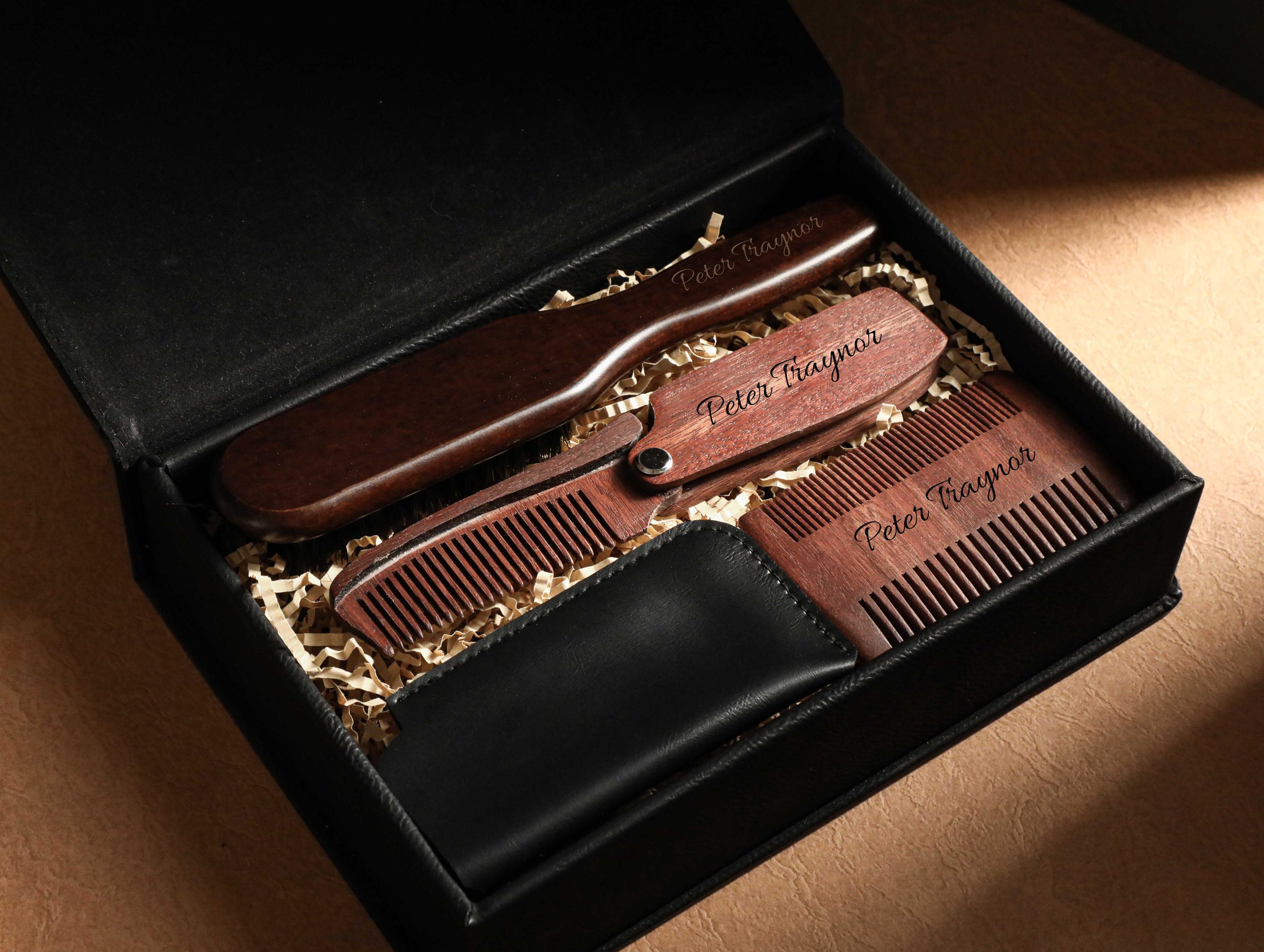 Personalized Wood Beard Comb Set, Engraved Beard Comb, Beard Care Set ...
