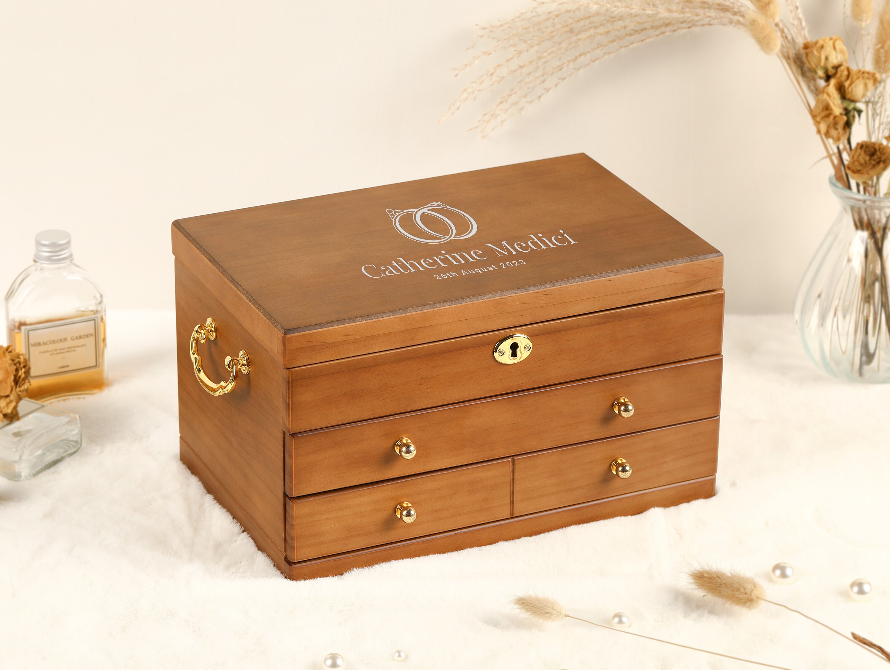 Large Locking Jewelry Organizer Storage, Custom Wooden Jewelry Box ...