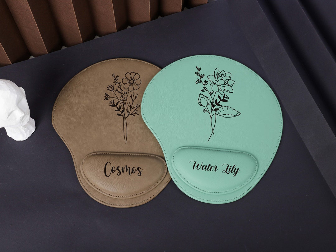 Birthday Flower Personalized Leather Mouse Pad With Wrist Rest, Art ...