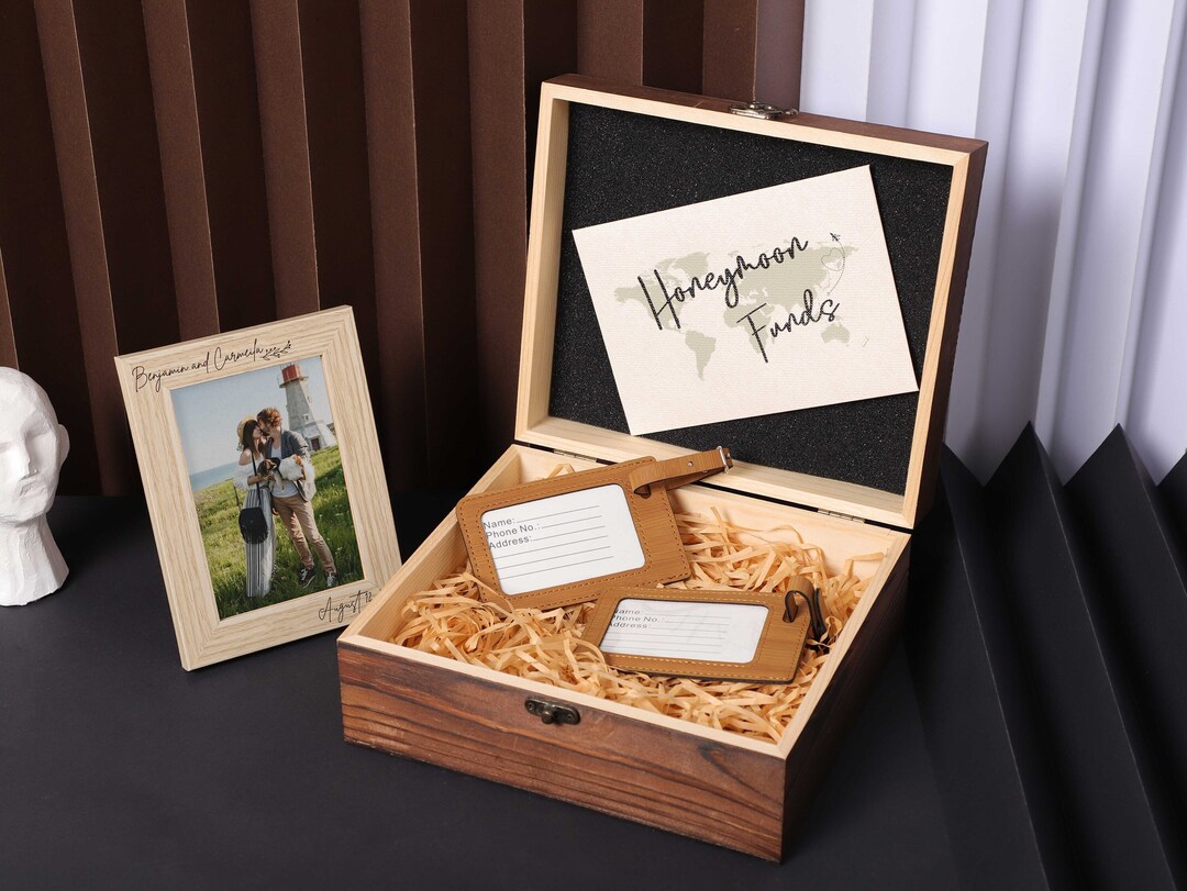 Customized Honeymoon Box With Photo Frame and Luggage Tag, Honeymoon ...
