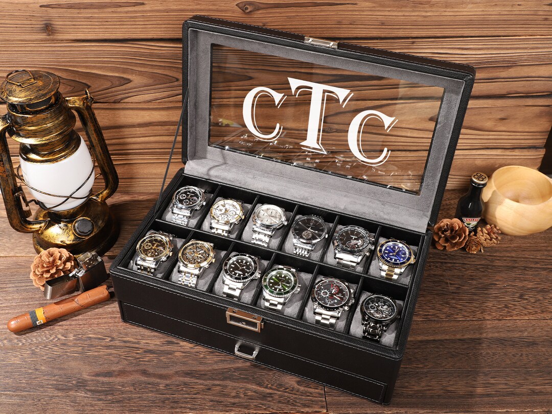 Personalised Black PU Leather Watch Box for Men, Watch Case, Watch ...