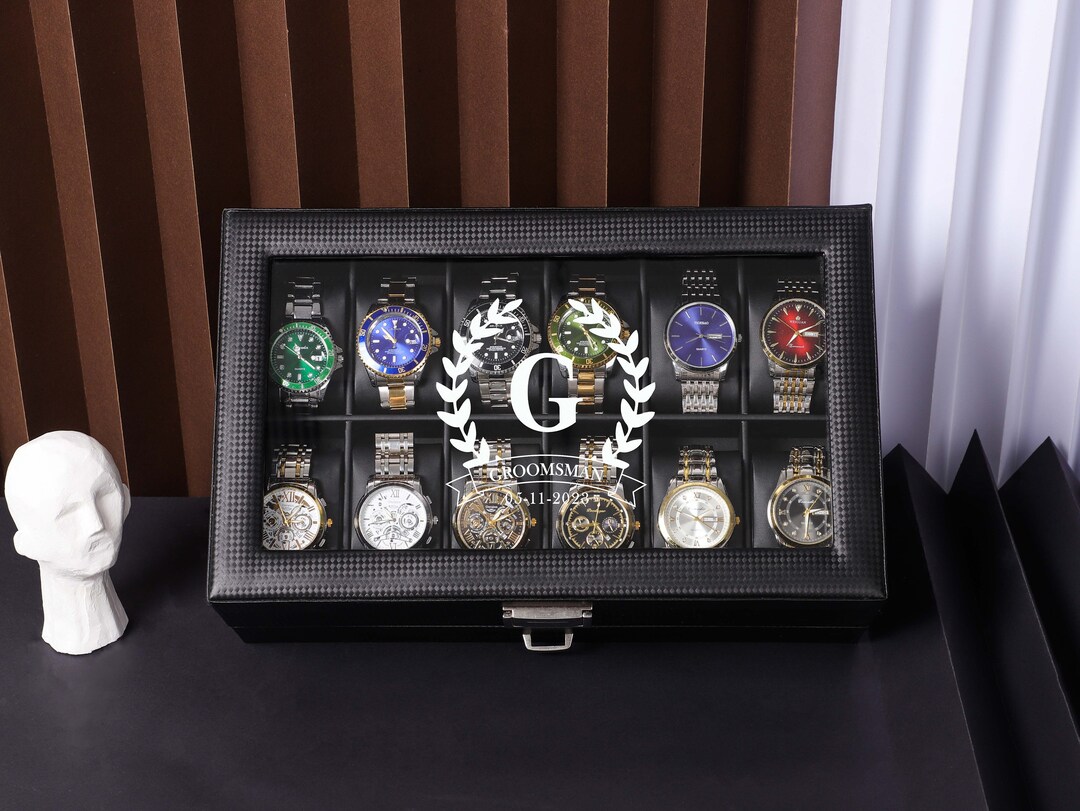 Personalized 12 Slot Leather Watch Box With Drawer for Rings and ...
