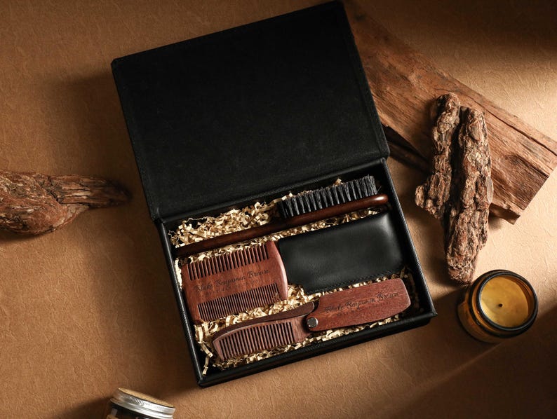 Personalized Wood Beard Comb Set, Engraved Beard Comb, Beard Care Set ...