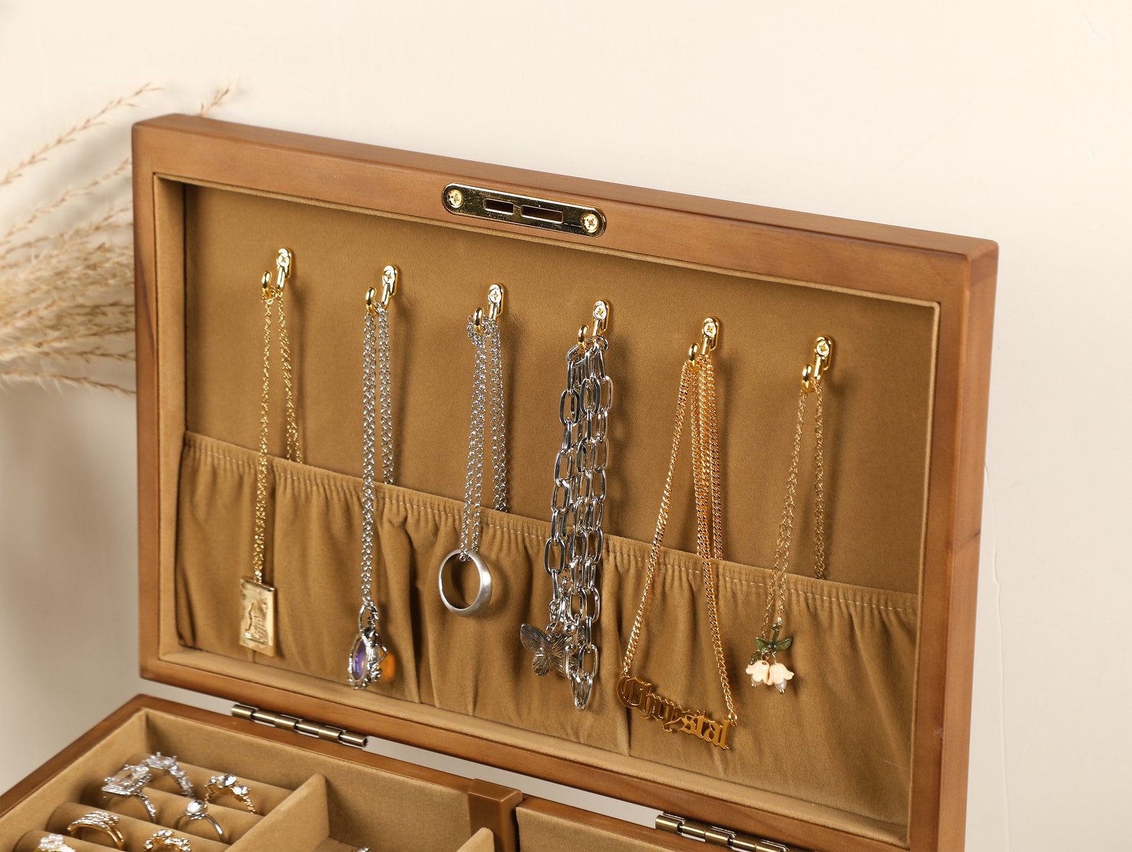 Large Locking Jewelry Organizer Storage, Custom Wooden Jewelry Box ...