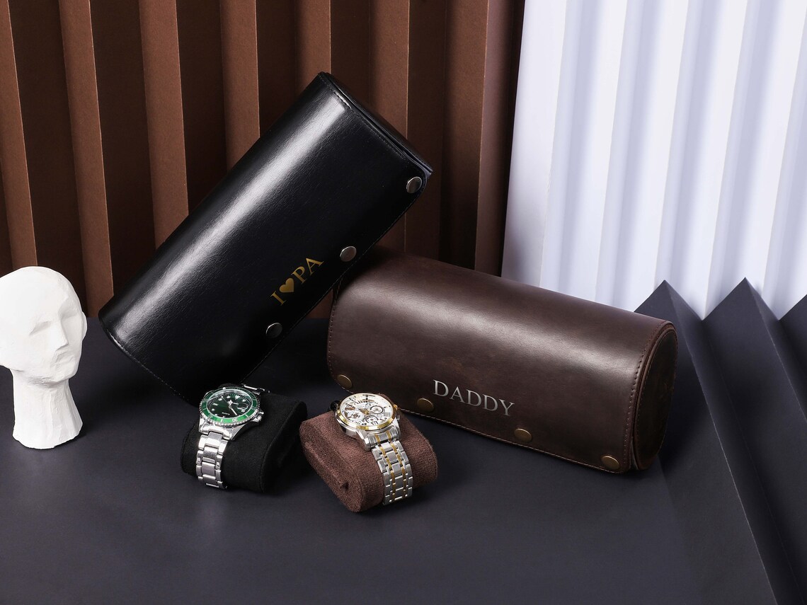Watch Gifts for Dads, Travel Watch Box, Personalised Luxurious Leather ...