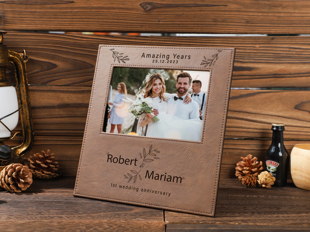 Custom Engraved Frame, Personalized Leatherette Photo Frame With Glass ...