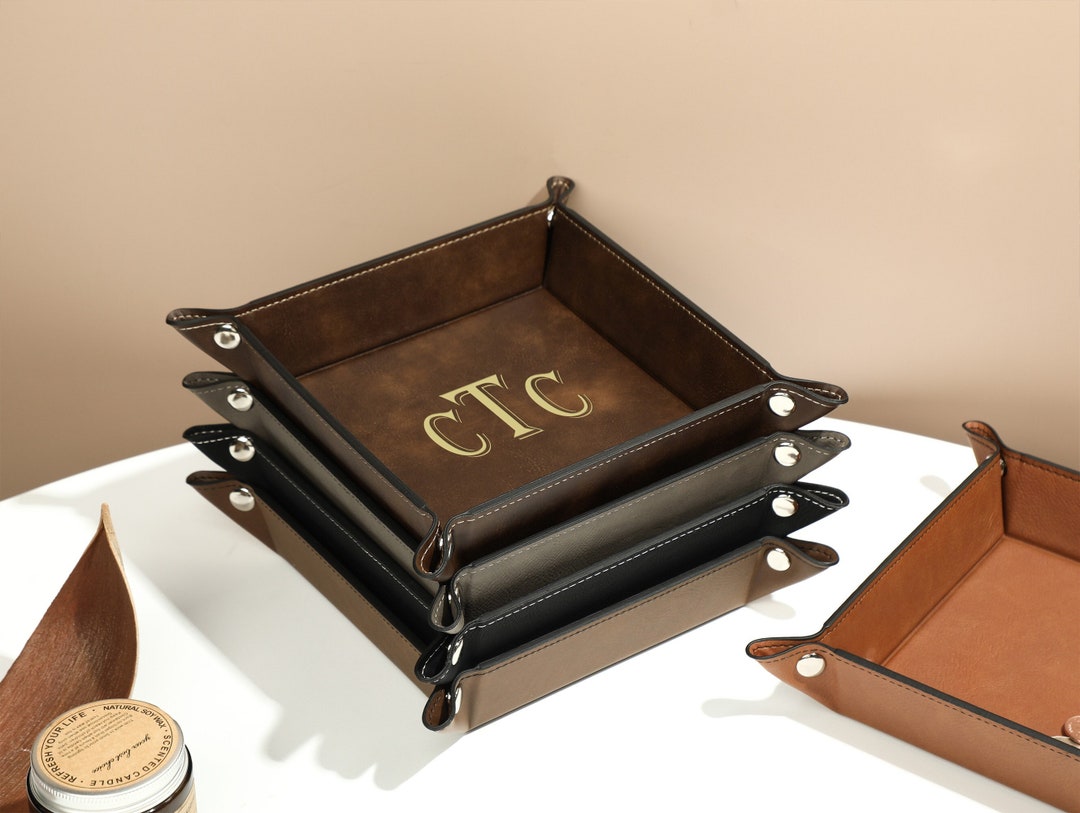 Personalized Engraved Leather Tray, Personalized Leather Valet Tray for ...