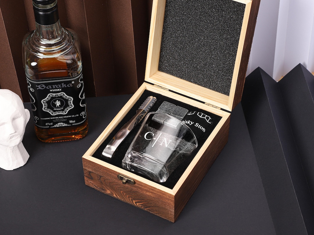 Personalized Whiskey Glass Set With Wooden Box, Father's Day Gift ...
