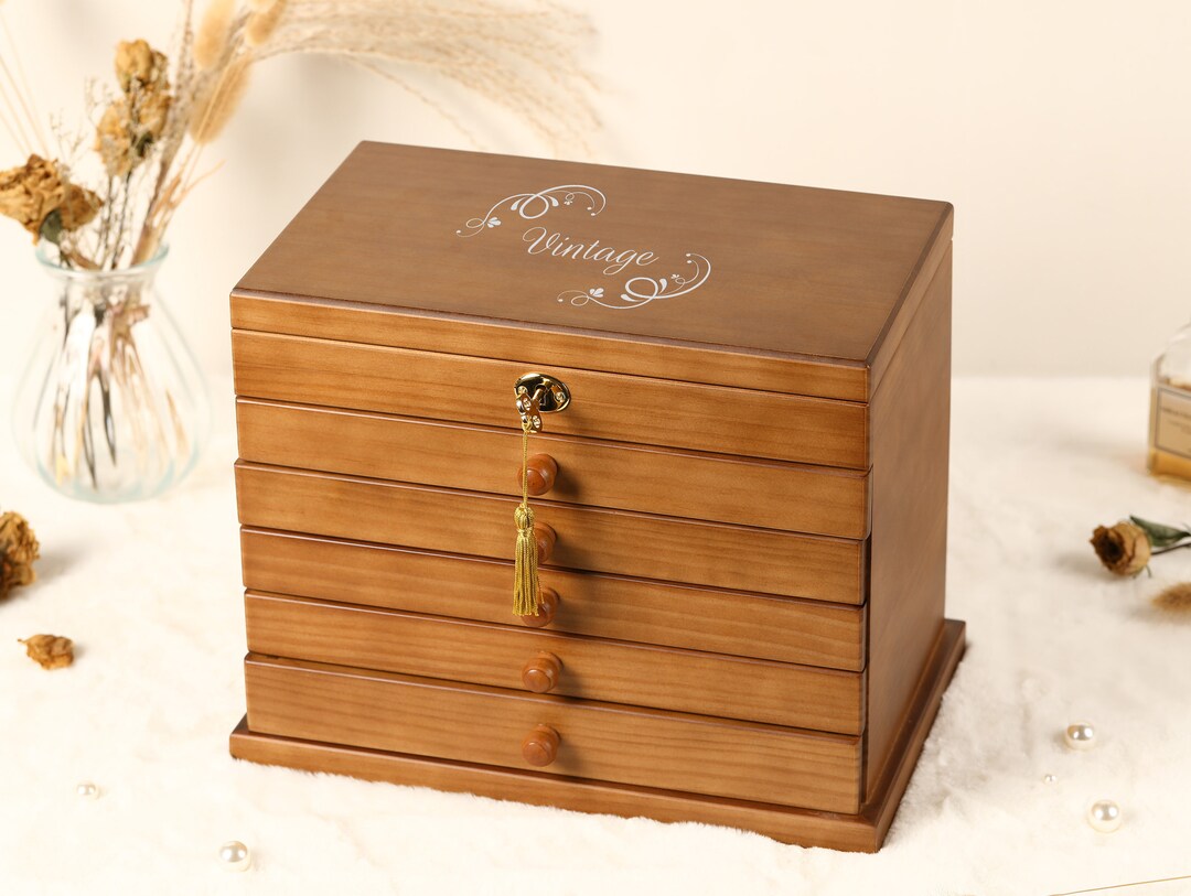 Large Locking Jewelry Organizer Storage, Custom Wooden Jewelry Box ...