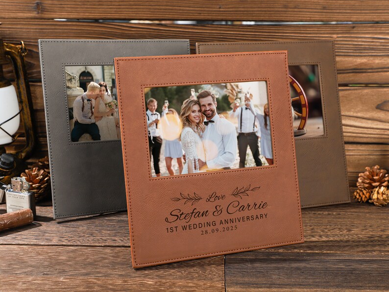Custom Engraved Frame, Personalized Leatherette Photo Frame With Glass ...