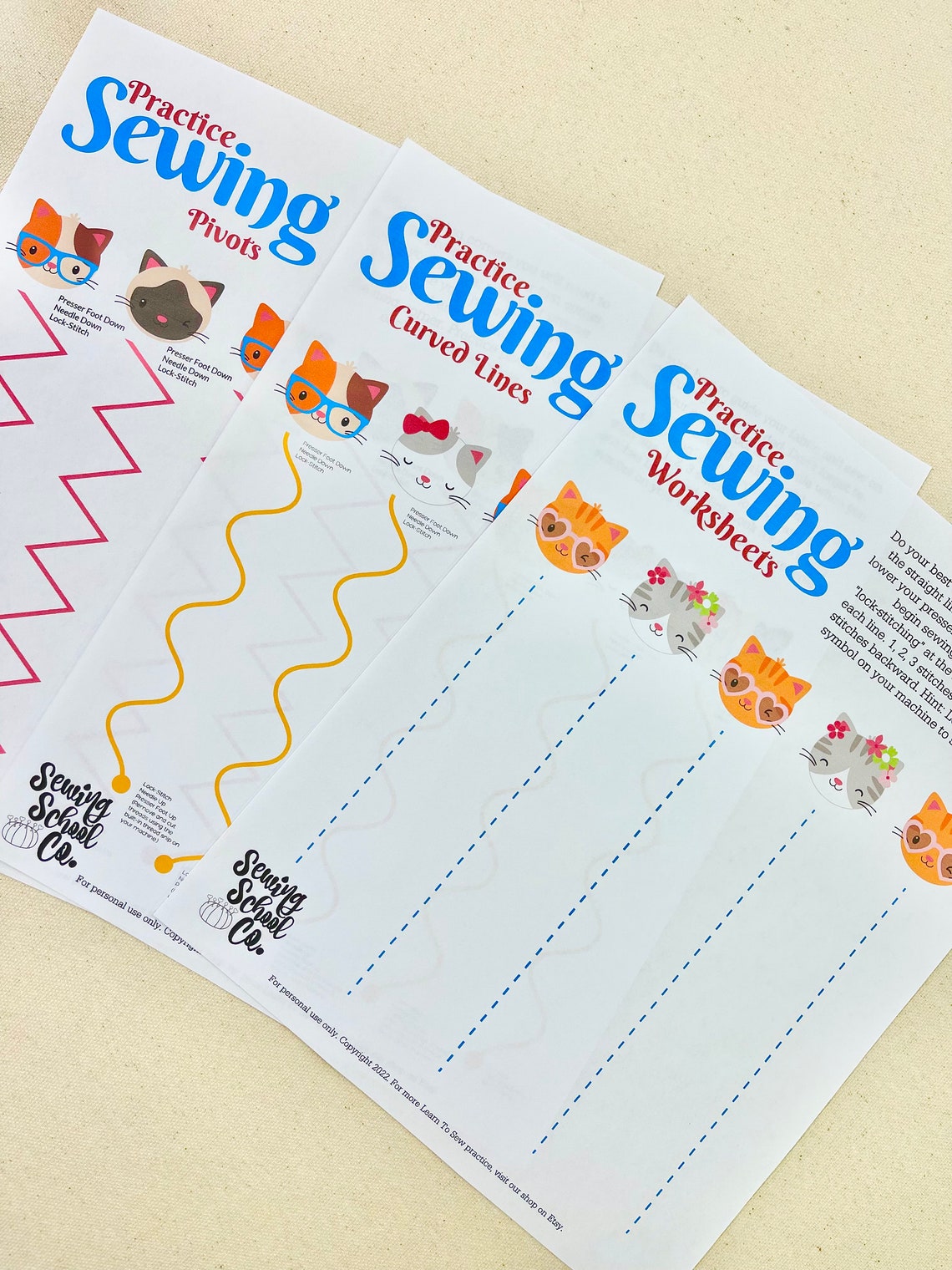 Beginner Sewing Worksheets I Straight, Curved, and Pivot Bundle I ...