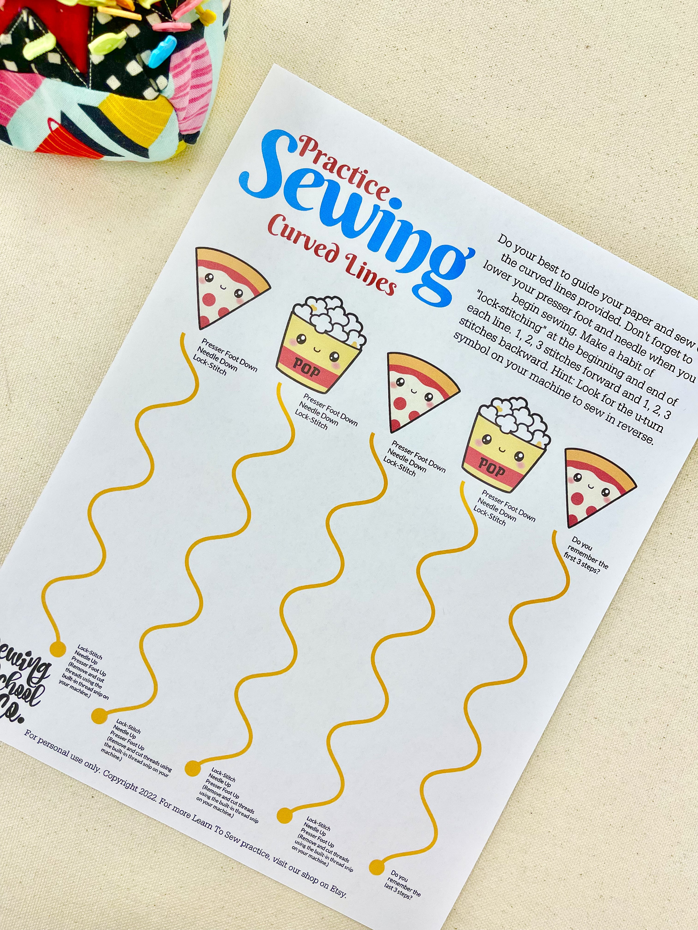 Beginner Practice Sewing Worksheet I Curved Lines I Printable I Instant ...