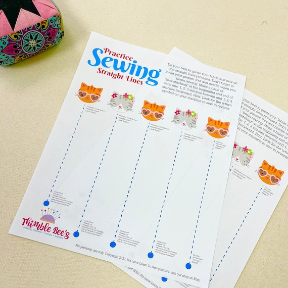 Beginner Sewing Practice Sheets L Straight Lines L Kitten | Etsy
