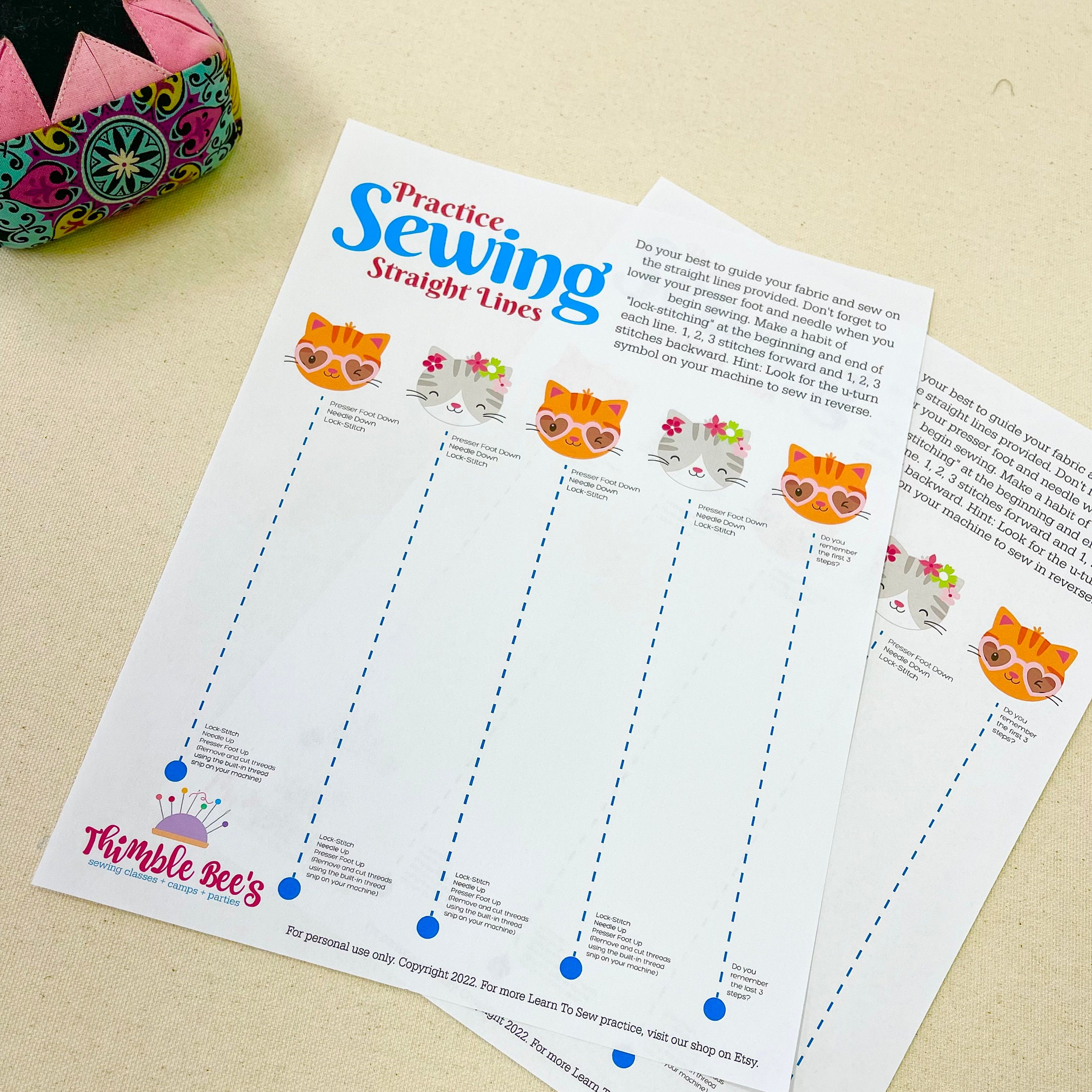 Beginner Sewing Practice Sheets L Straight Lines L Kitten Themed L PDF ...
