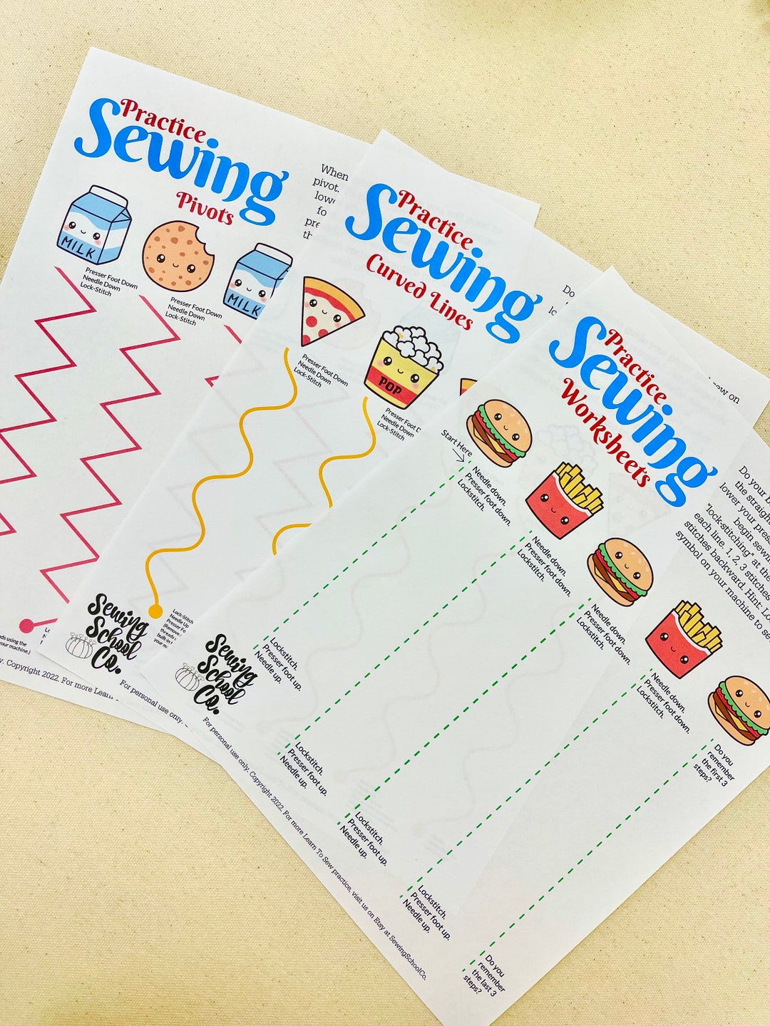 Beginner Practice Sewing Worksheets I Straight Line, Curved Lines ...
