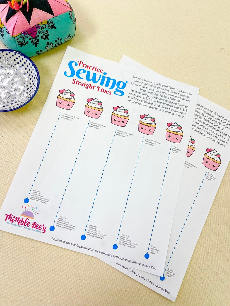 Beginner Sewing Practice Sheets L Straight Lines L Cupcake Themed L PDF ...