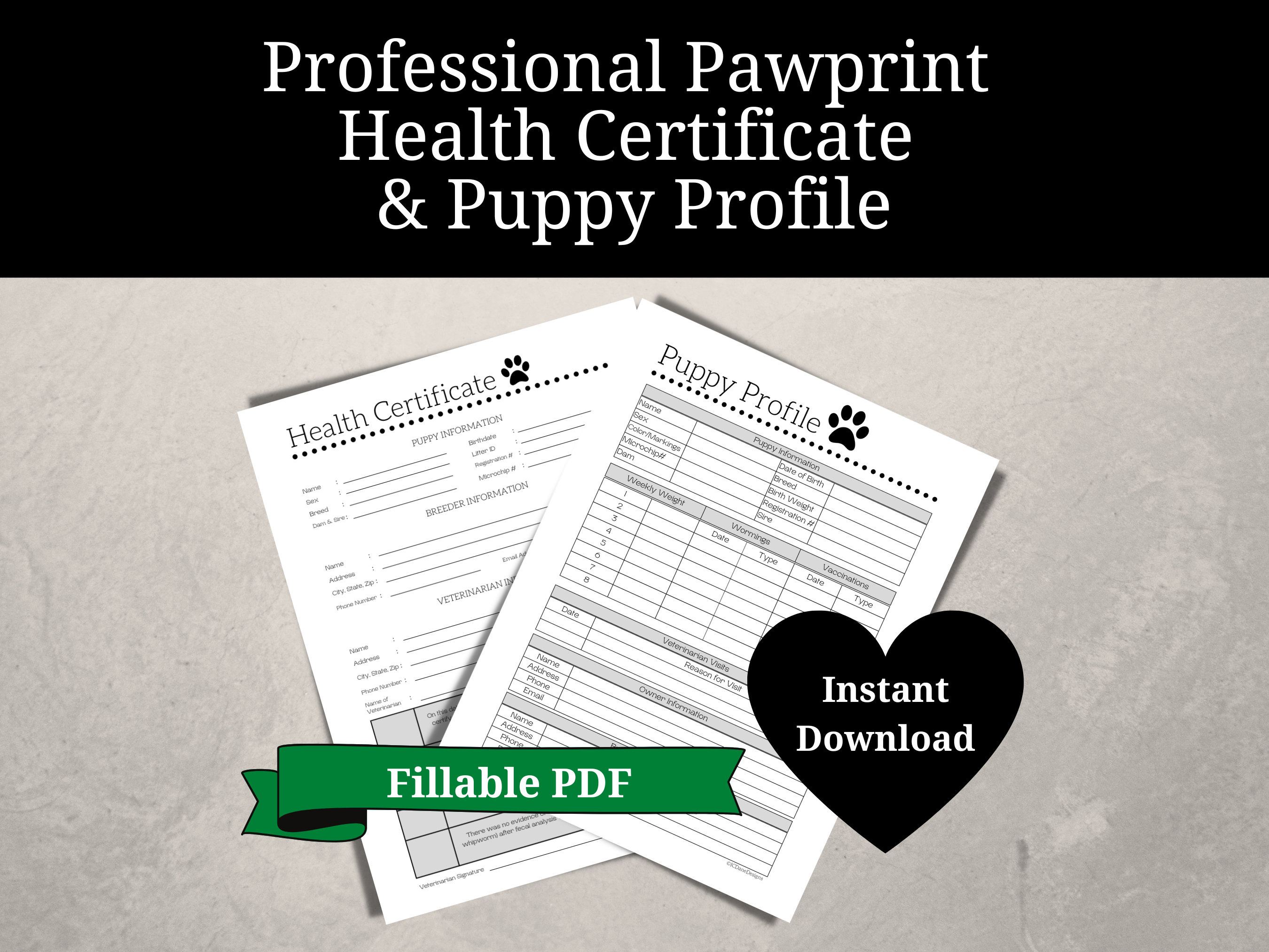 Puppy Health Certificate and Medical Record Bundle, Puppy Health Record ...