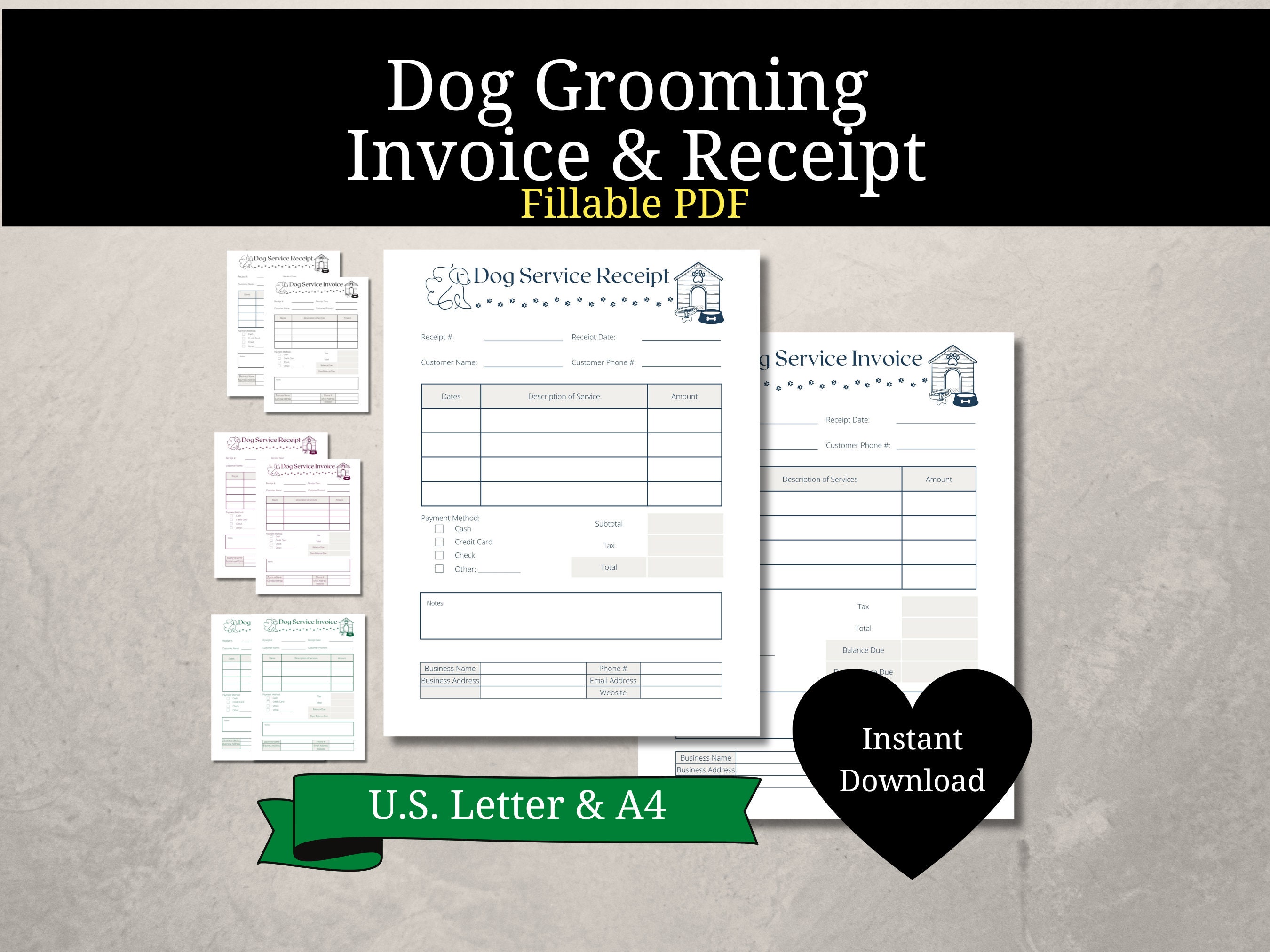 Dog Grooming Invoice and Receipt | Dog Groomer Business Forms ...