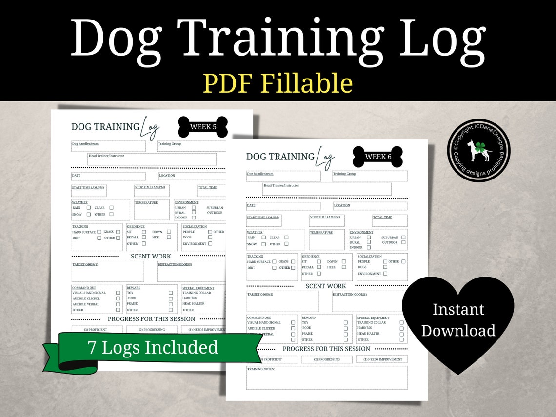 Dog Training Log, Puppy Training Log, Dog Training Planner, Service Dog ...