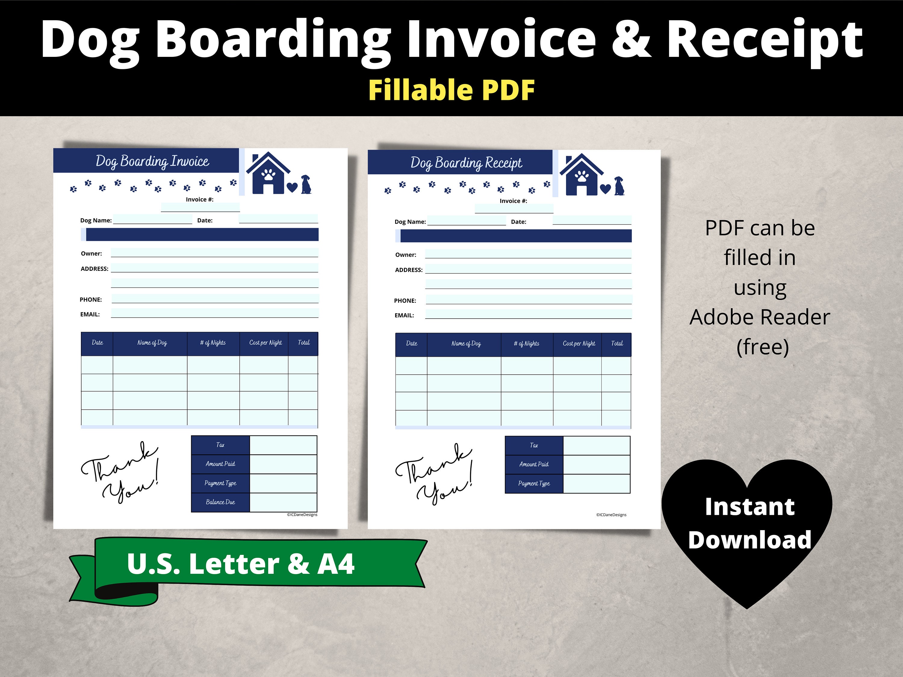 Dog Boarding Invoice and Receipt | Dog Daycare Invoice and Receipt ...