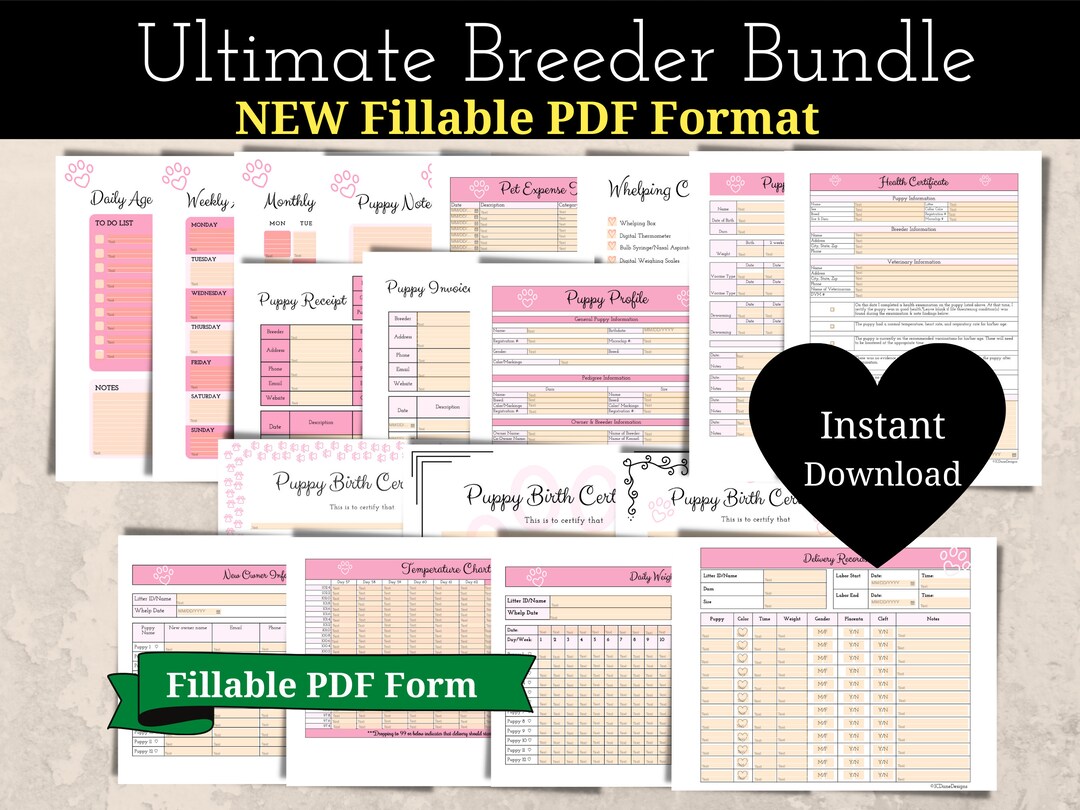 NEW Fillable Ultimate Dog Breeder Bundle,breeder Forms,whelping Charts ...