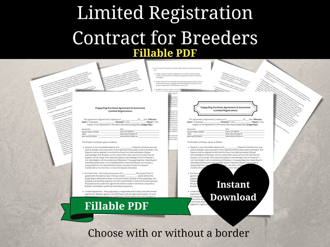 Dog Breeder Contract | Limited Registration Puppy Contract | Fillable ...
