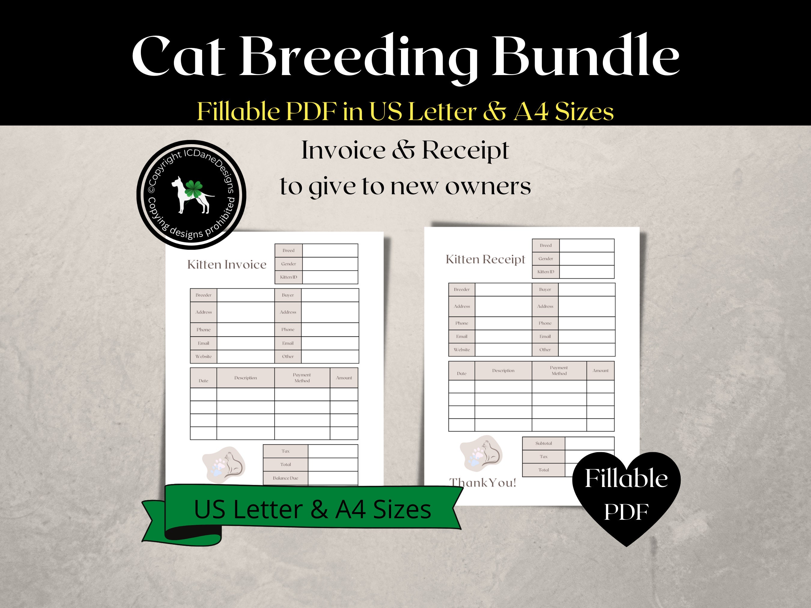 Fillable PDF Cat Breeding Bundle,breeder Forms, Queening Charts ...