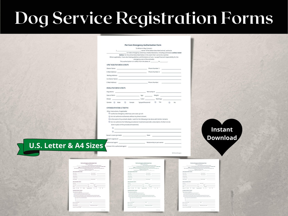 Dog Service Registration Form With Pet Emergency Authorization Form Pet ...