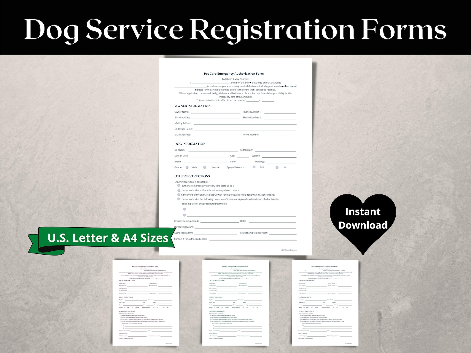 Dog Service Registration Form With Pet Emergency Authorization Form ...